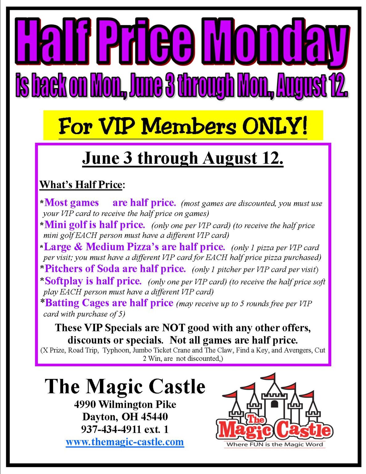 Half-Price Mondays | The Magic Castle Fun Center - Dayton, OH